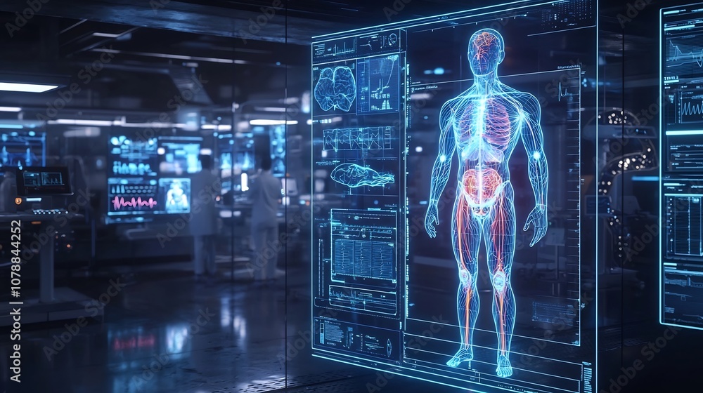 Futuristic Holographic Medical Interface with Rotating 3D Human Body ...