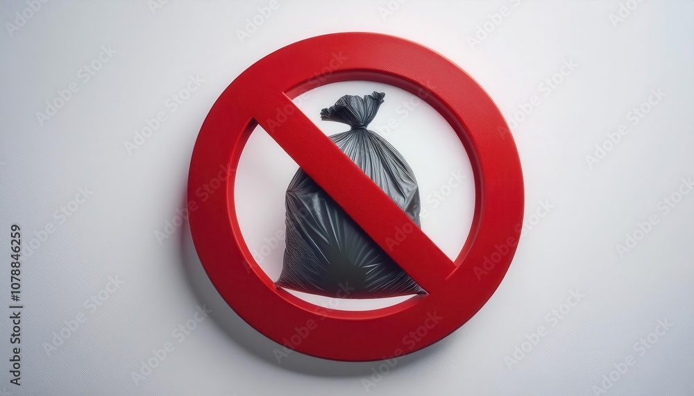 No Trash Zone Concept. Red Prohibition Symbol Over Trash Can ...