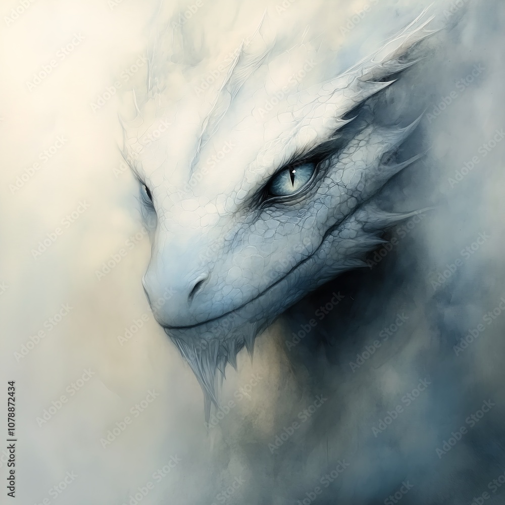 white dragon blue eyes clouds simple portrait ambient fog ...
