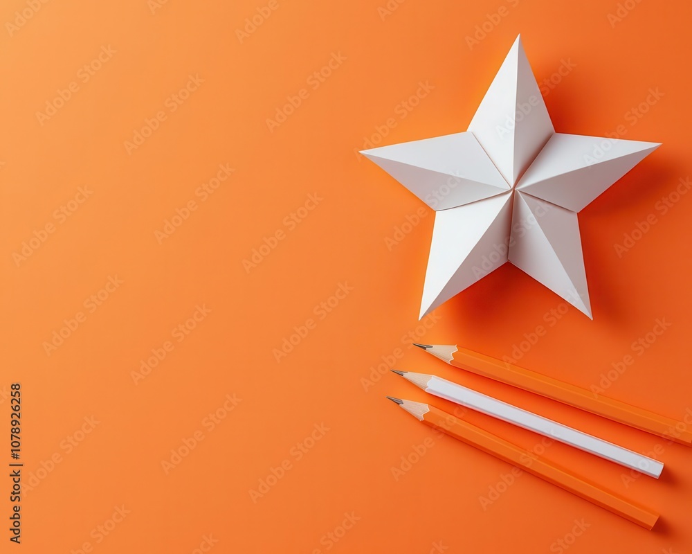 Minimalist setup of a geometric origami star in progress, with clear ...