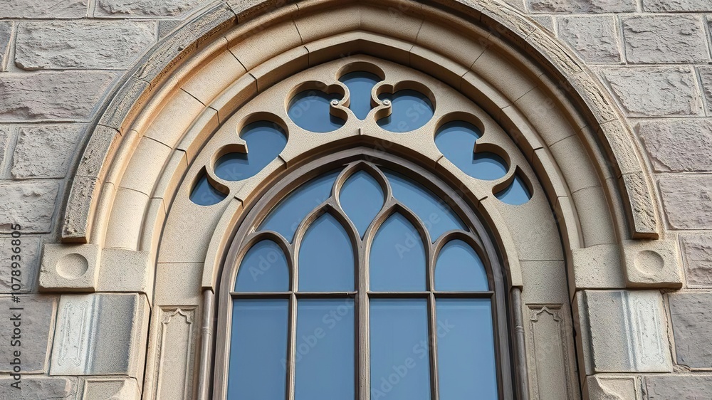 Arched window with a keystone and keystones surrounding the top ...