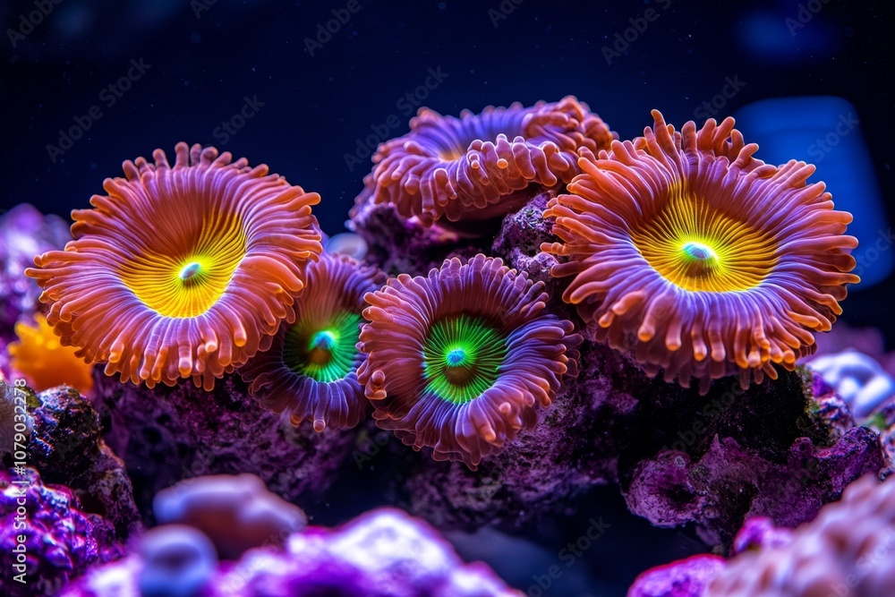 Detailed hyper-realistic image of coral polyps swaying in ocean ...