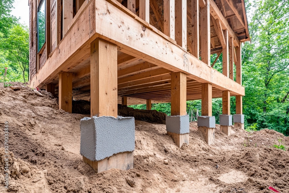 Building foundation work showcases sturdy posts and supporting ...