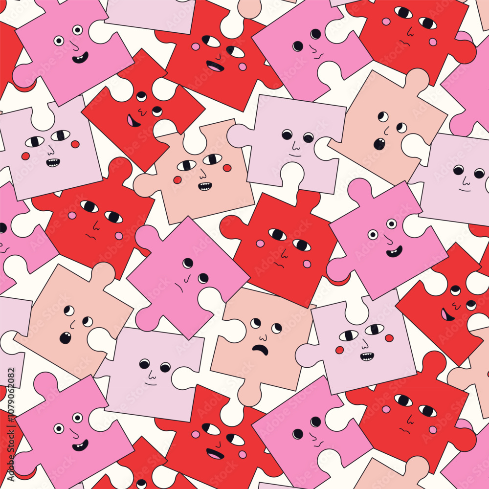 Colorful seamless puzzle pattern. Geometric jigsaw pieces print ...