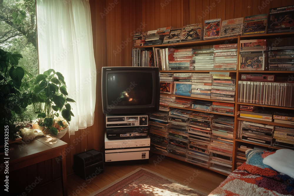 An Iconic Scene Of A Living Room With A Bulky Crt Television, A Vhs ...