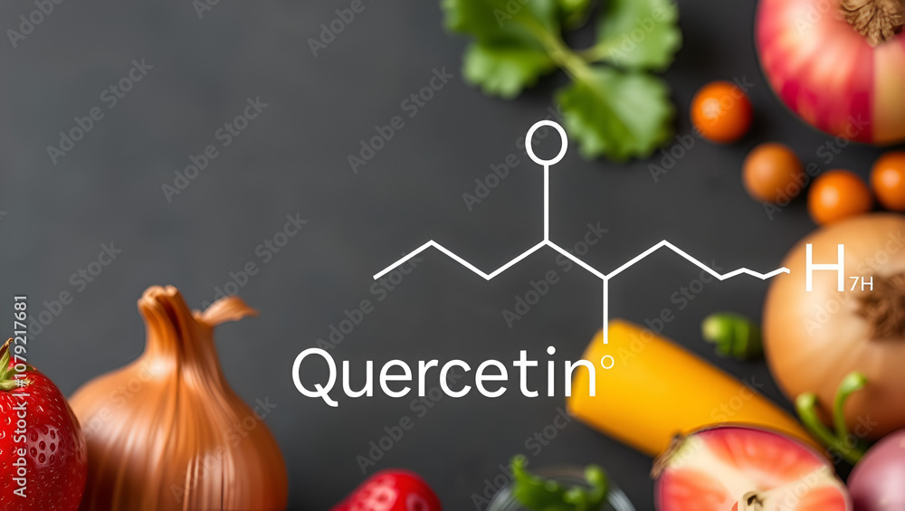 Quercetin rich food. Structural chemical formula of quercetin with ...