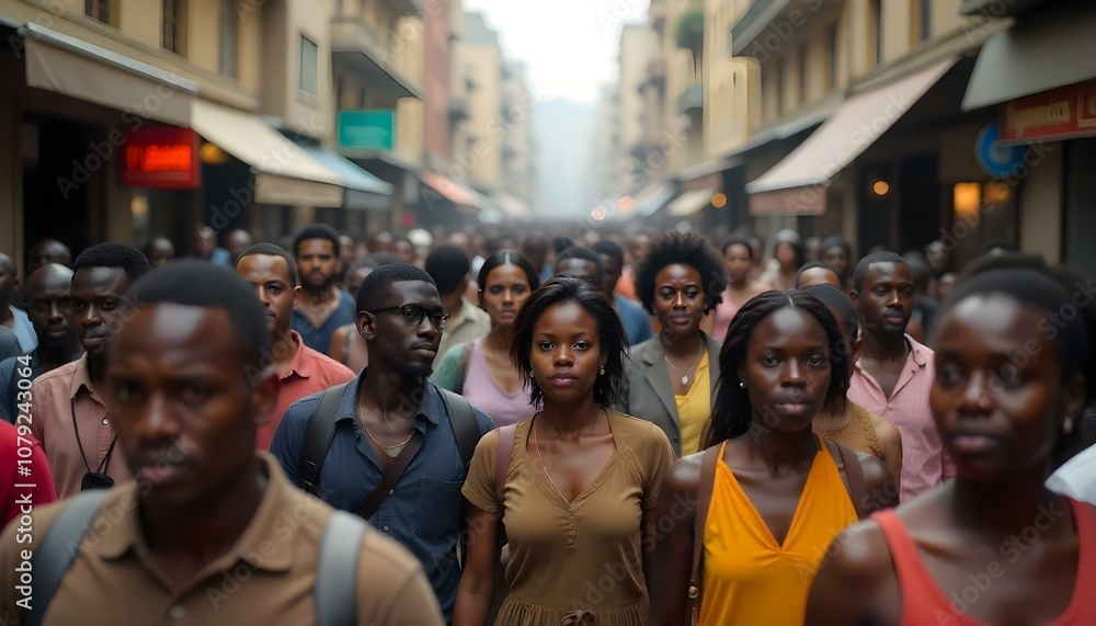 Crowd of African people walking on a busy urban city street Stock Photo ...