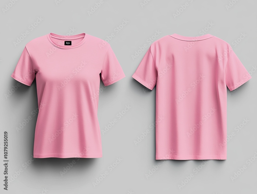 Simple pink t-shirt mockups showing front and back views. AI generated ...