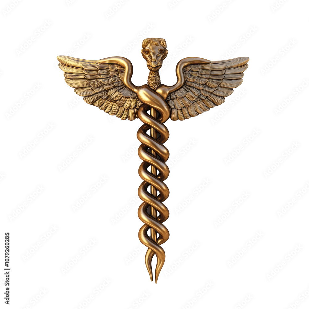 Caduceus symbol spins elegantly on a clear transparent background ...
