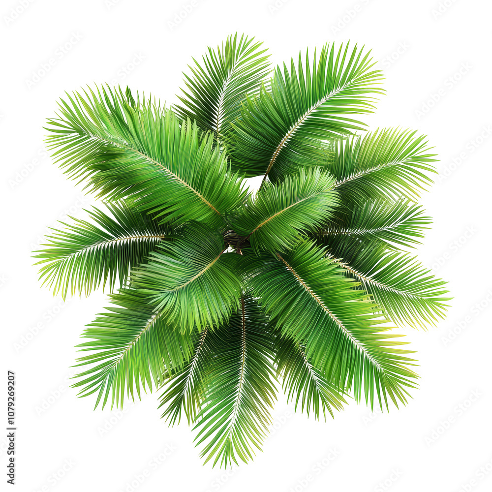 Top view of isolated palm leaves against a clean transparent background ...