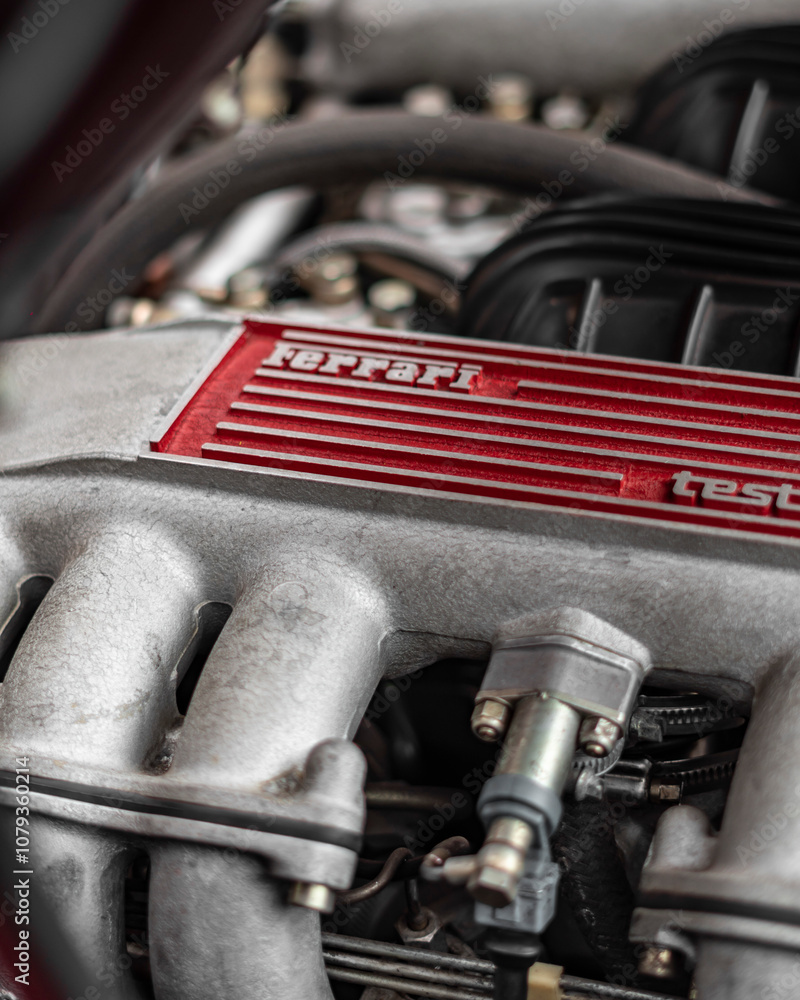 Ferrari Testarossa 12 Cylinder engine, Vintage sportscar engine bay ...