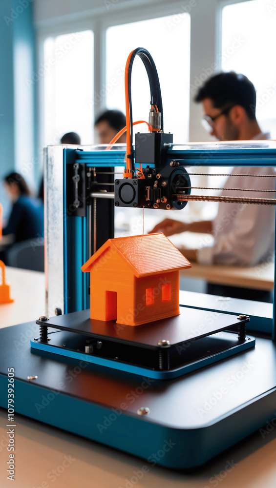 3D Printer Creating Small Scale Architectural House Model, Modern ...