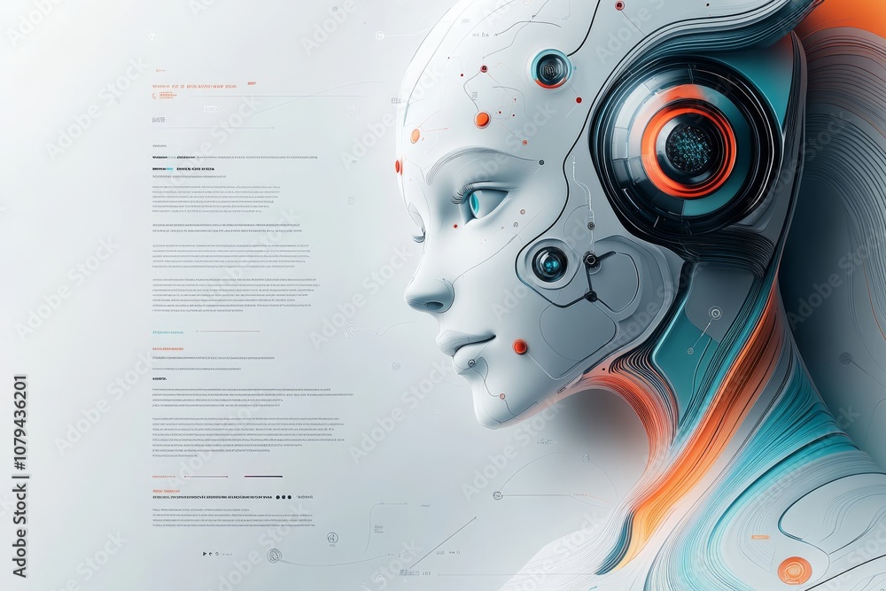 futuristic robot face, cyber human technical passport, instruction ...