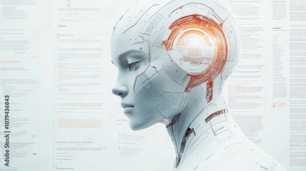 futuristic robot face, cyber human technical passport, instruction ...