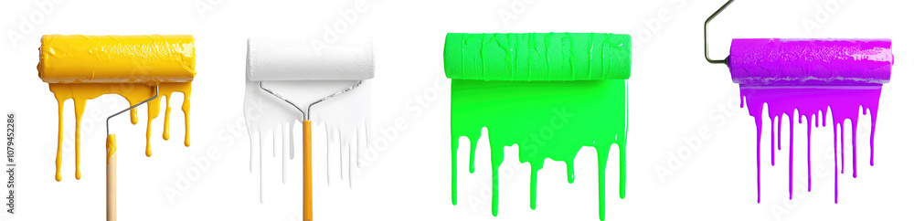 Wall paint roller with liquid paint drip collection isolated on ...