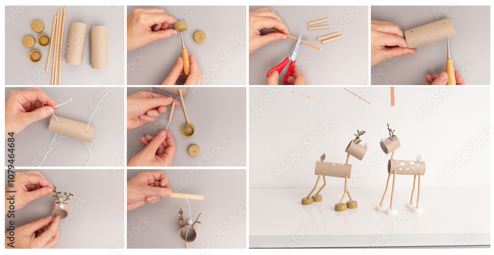 Step-by-step tutorial for creating DIY reindeer puppets using cardboard ...