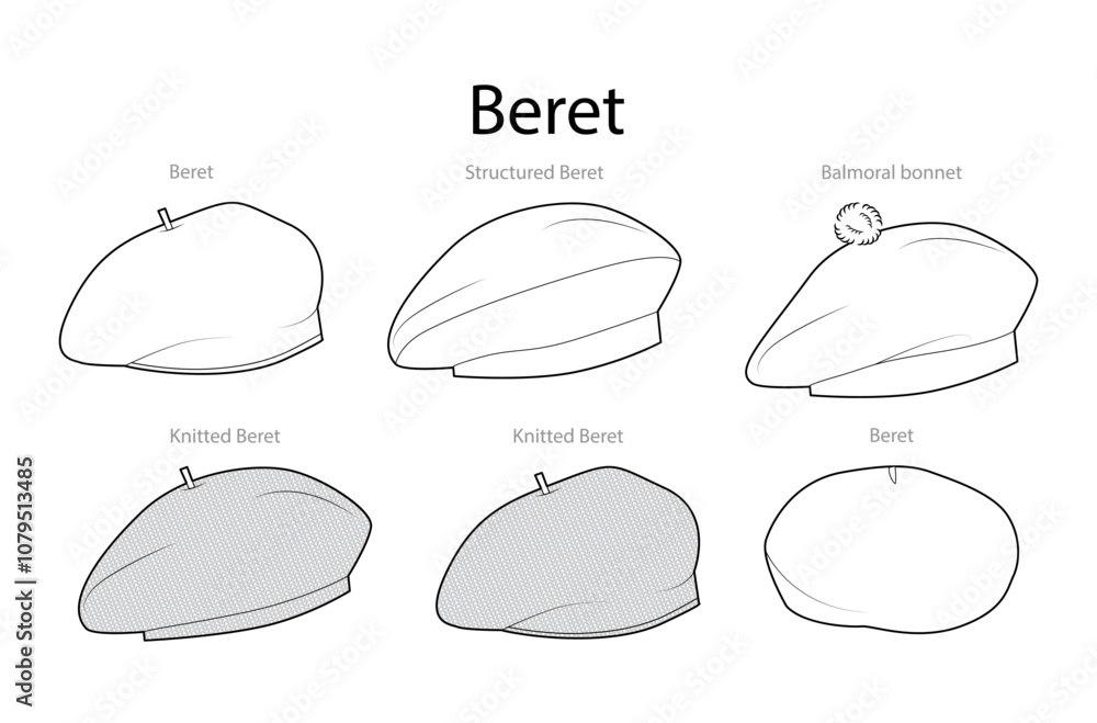 Set of Beret Hats with names - Structured Balmoral bonnet Knitted ...
