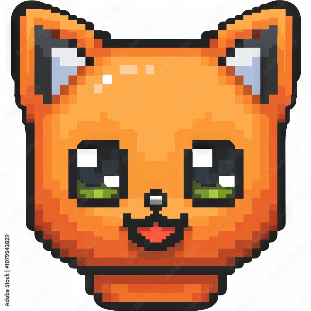 Pixel art style cute orange cat face with big eyes, digital art for ...