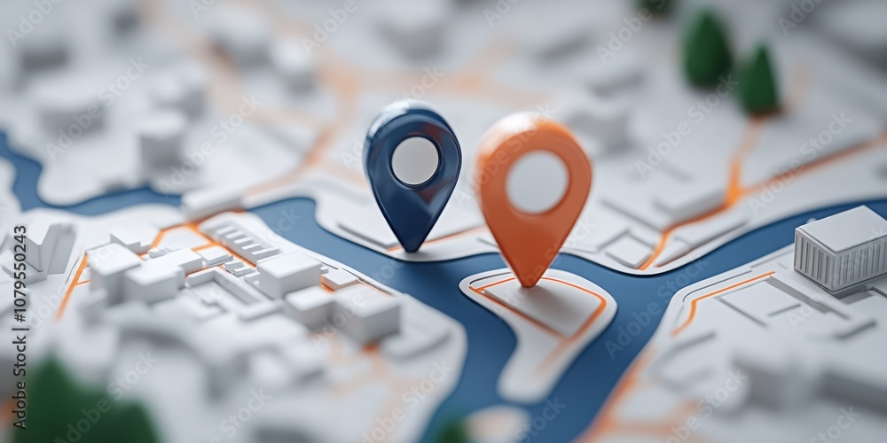 Digital mapping action with location pins urban environment 3d ...
