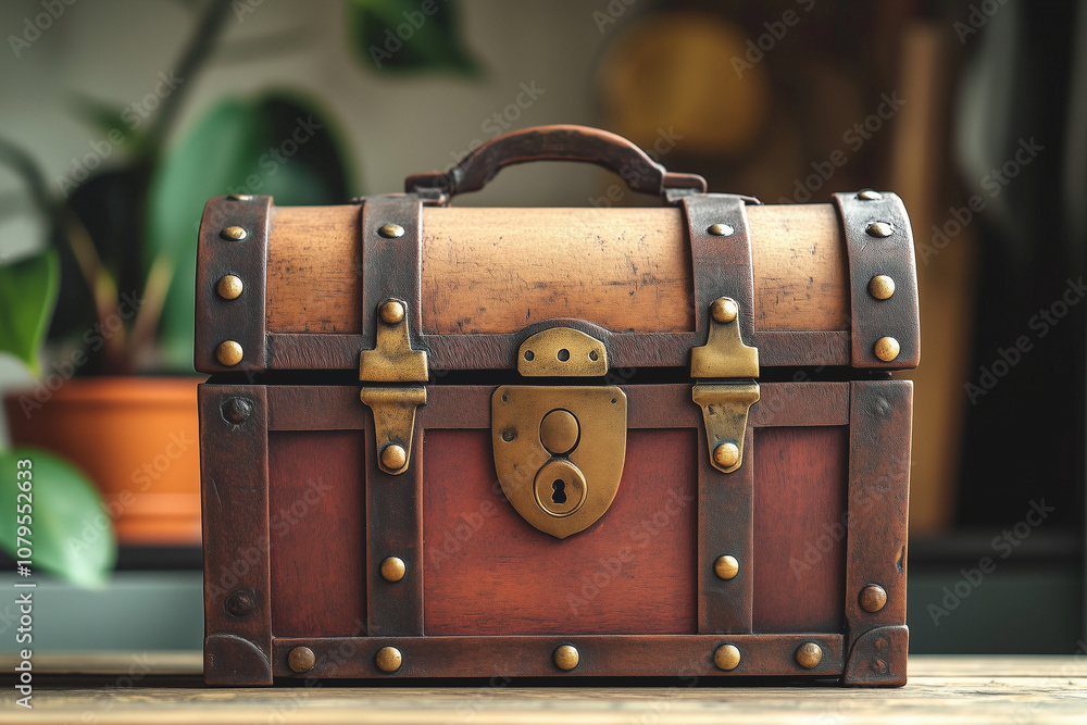 Selective focus wooden treasure box with lock, Old and classic chest ...