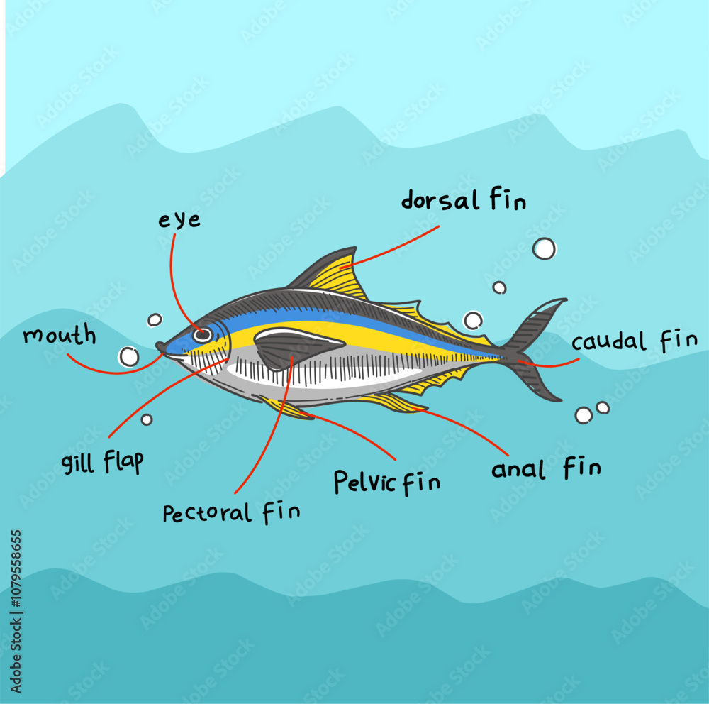 education on the names of the parts of tuna fish Stock Vector | Adobe Stock