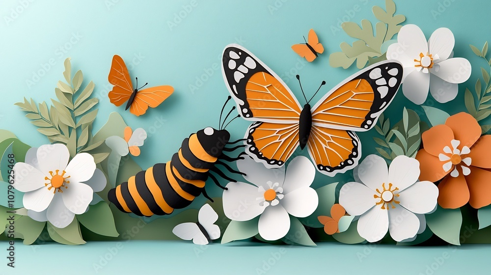Layered paper cut artwork depicting the stages of a caterpillar s ...