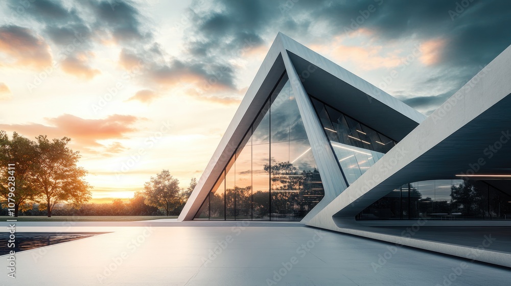 Modern architectural design featuring a contemporary triangular ...