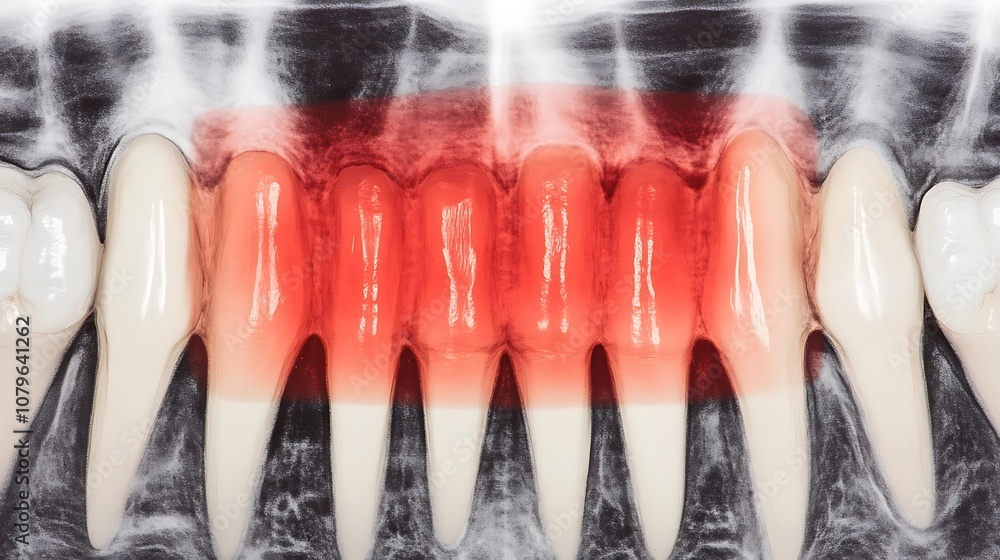 Close up view of healthy white teeth and pink gums at a dental clinic ...