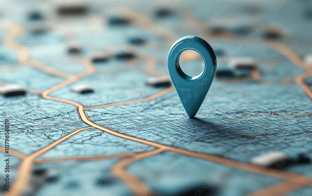 Closeup of blue map with pin on white background with mockup space ...