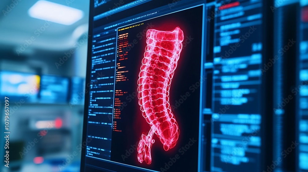 Digital medical imaging showing detailed 3D spinal x ray scan ...