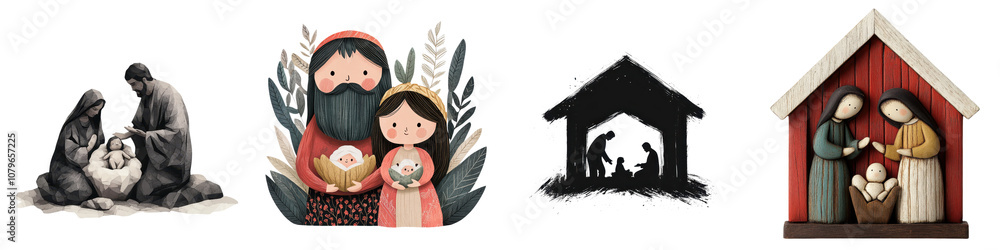 depicting the traditional Christian Nativity scene featuring the holy ...