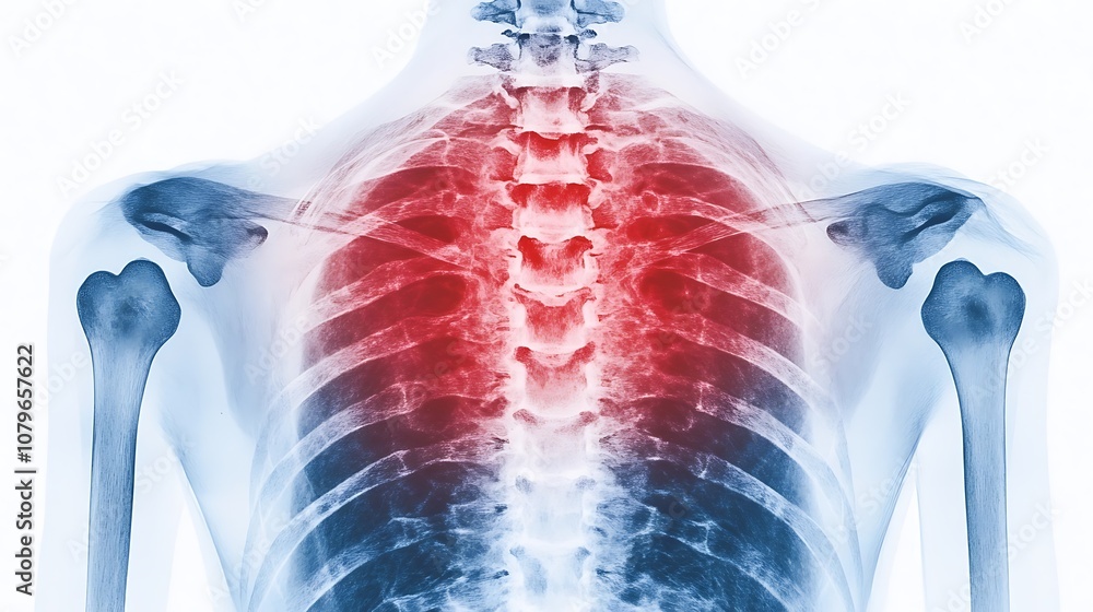 Transparent full body human skeleton X ray scan with glowing blue and ...