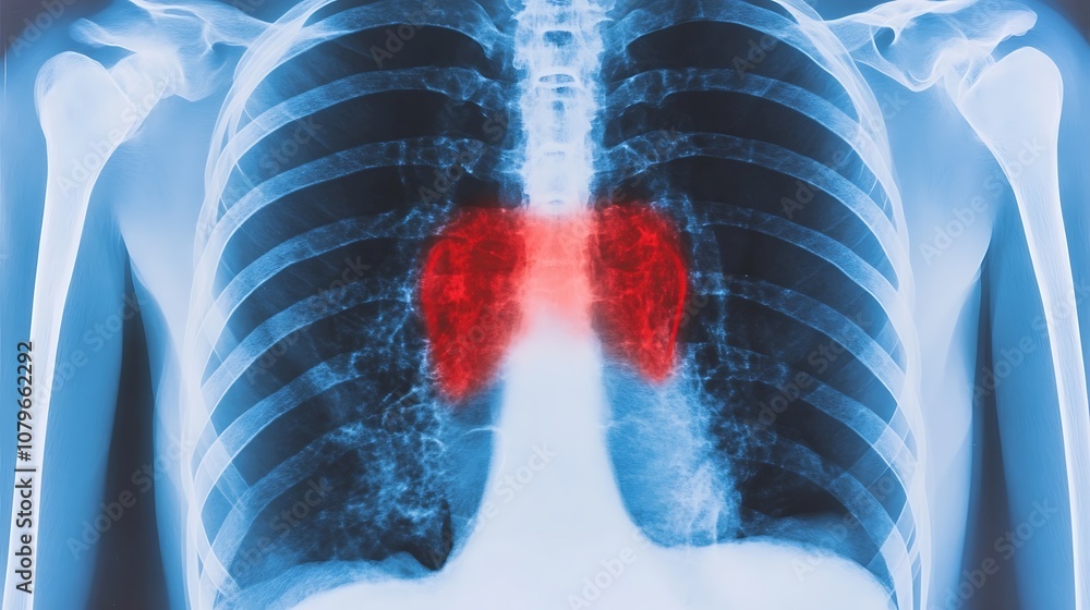X ray image of the human thorax revealing the skeletal structure and ...