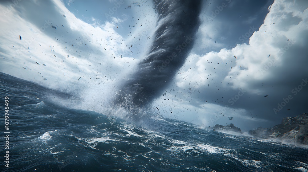 Tornado in the ocean, tornado with a dark blue background, hyper ...