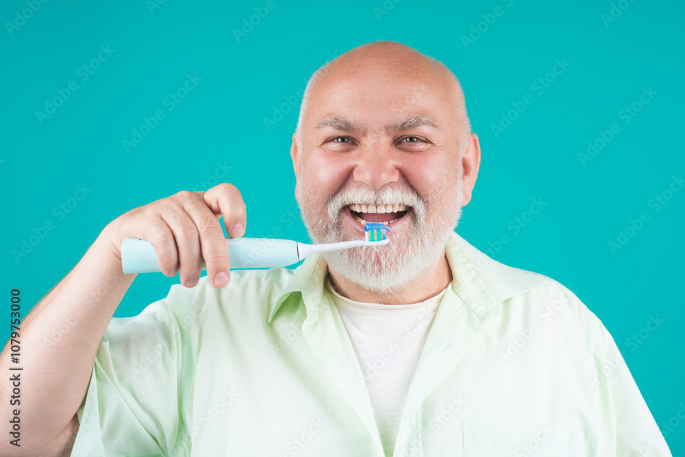 Brushing teeth. Senior holding toothbrush for tooth brushing. Dentistry ...