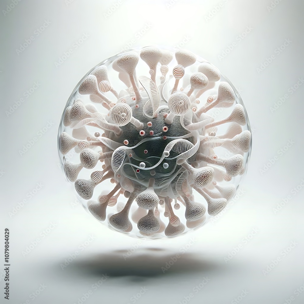 Detailed 3D Virus Illustration Featuring a Semi-Transparent Outer Shell ...