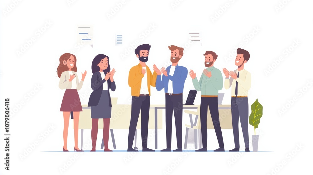 Group of company employees congratulating their happy male colleague on ...