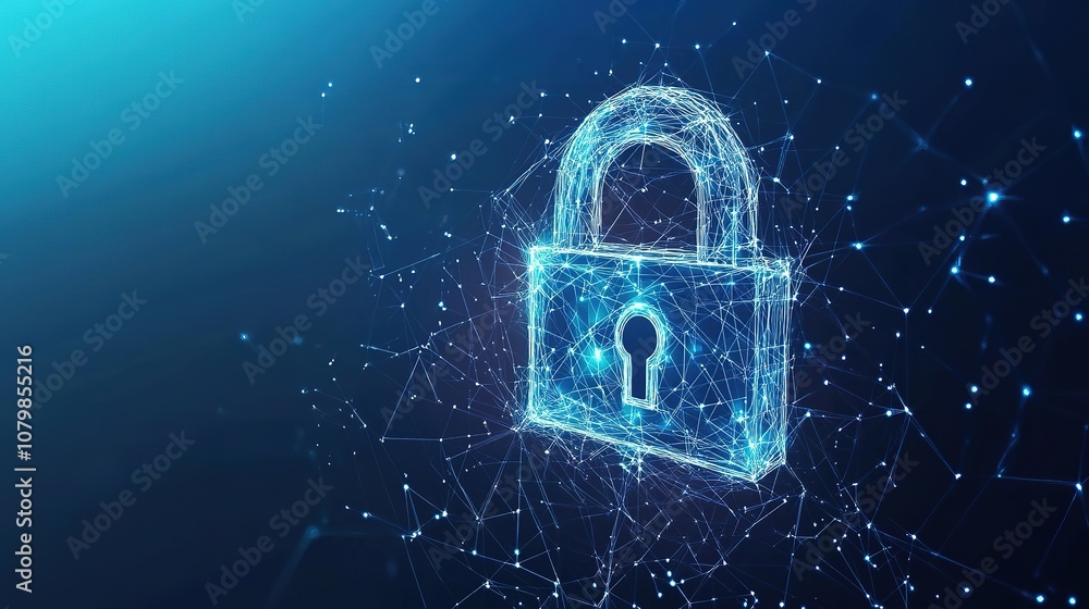 Cyber security concept. Lock symbol from lines and triangles, point ...