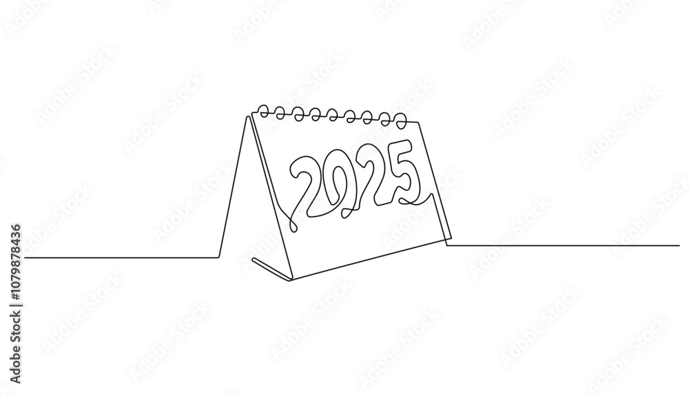 continuous line drawing of 2025 year calendar icon.single line drawn ...