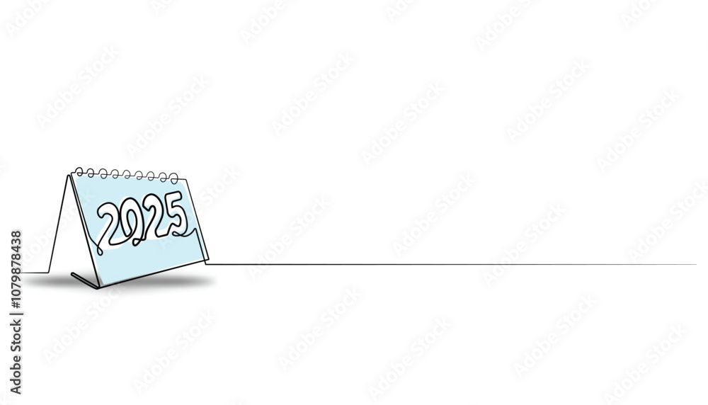 continuous line drawing of 2025 year calendar icon.single line drawn ...