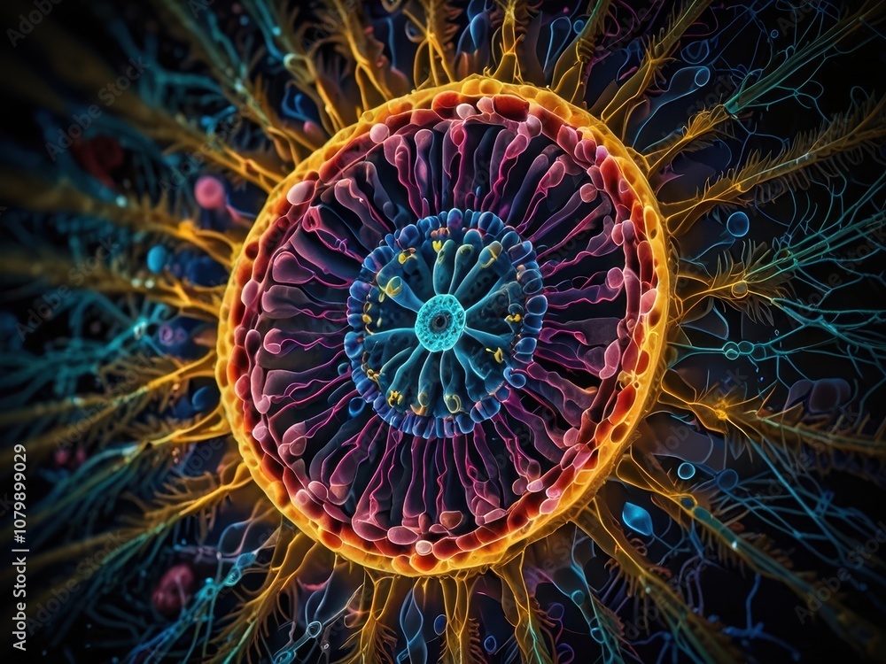 Vibrantly Pulsating Eukaryote Cell with Bustling Organelles and Shimmering Nucleus Stock ...