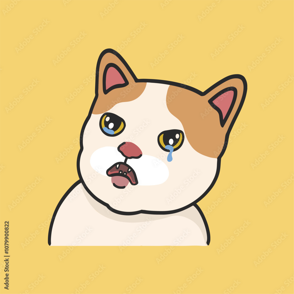 Crying Cat Meme Sticker Vector Cute Illustration Stock Vector | Adobe Stock