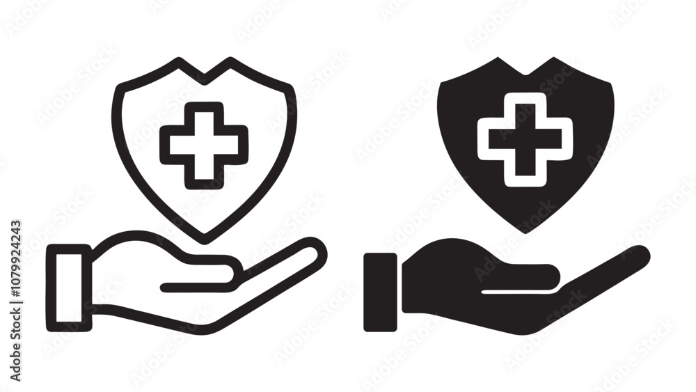 Health Insurance outline and silhouette icon set. Vector illustration ...