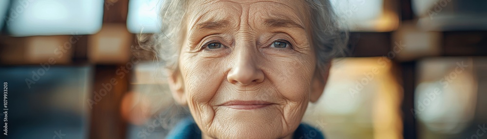 sadness emotion healing concept. Smiling elderly woman with thoughtful ...