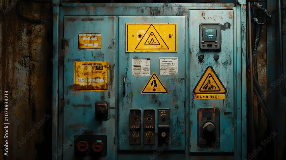 Electric Cabinet with Warning Signs a?" An industrial electric cabinet ...