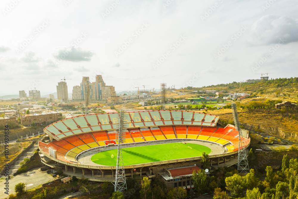 Yerevan, Armenia - 17th october, 2024: aerial tilt down view Hrazdan ...
