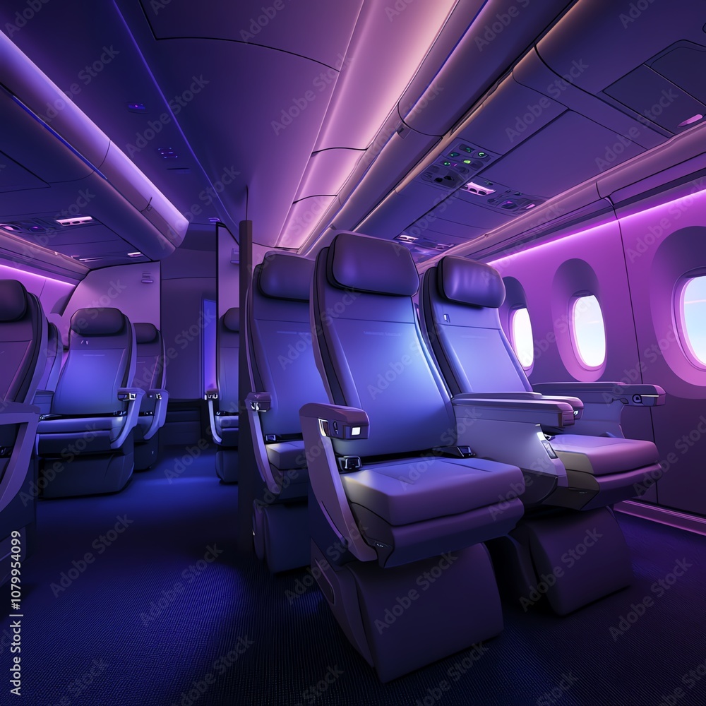 Airplane cabin in 3D render, showing modern seating layout with mood ...