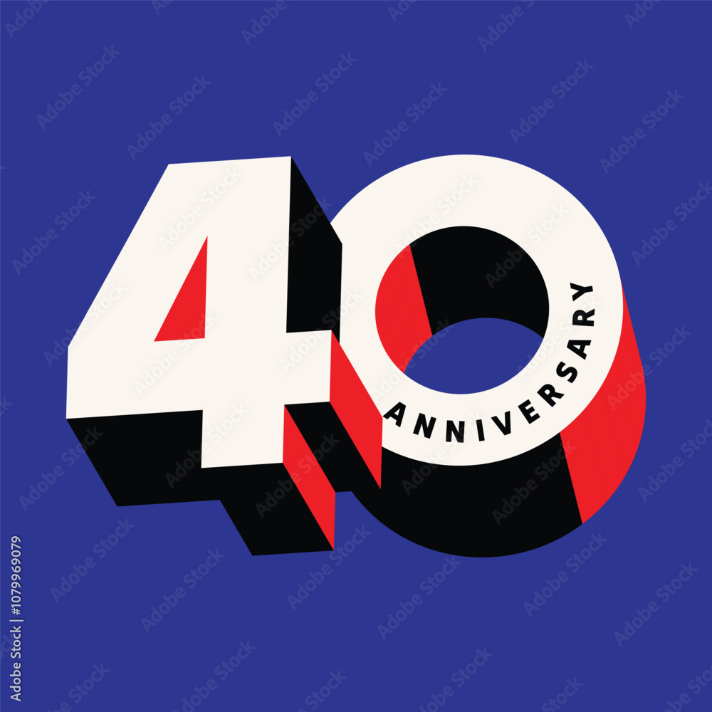 40th anniversary logo with modern 3d text effect isolated on pink ...