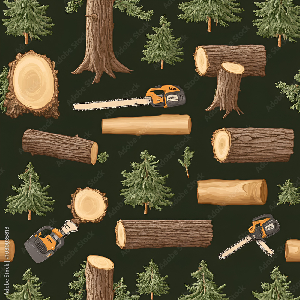 Trees turned to sawdust chainsaw seamless pattern cut down tree ...