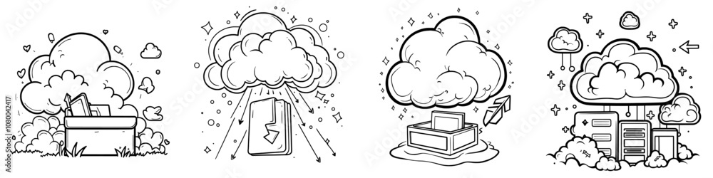 Linear cloud folder icon. Data backup concept. Cloud sync and storage. Linear logo. Symbol on ...